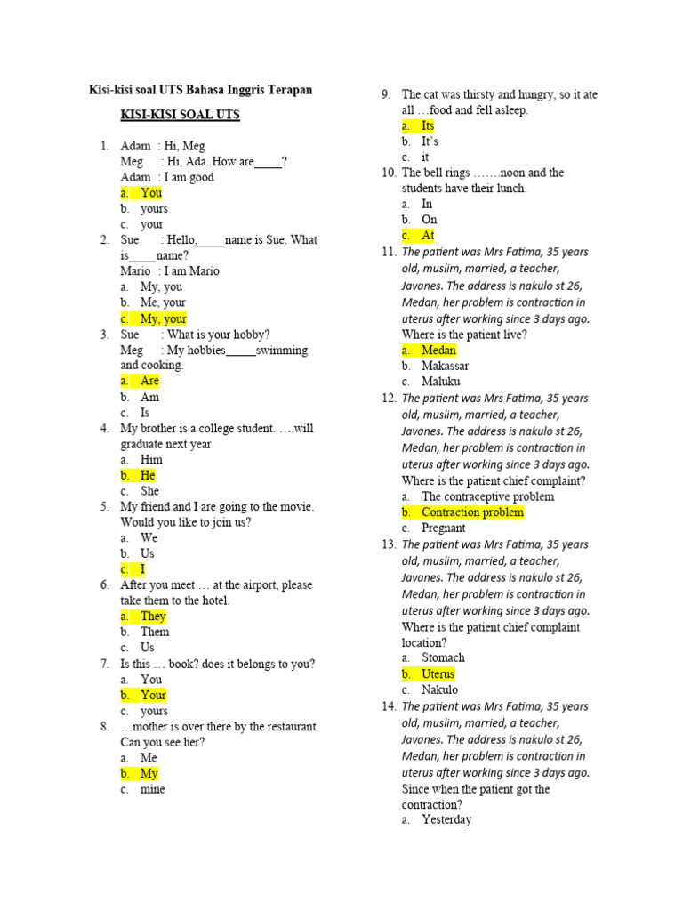 KISI UTS ENGLISH salinan salinan | PDF
