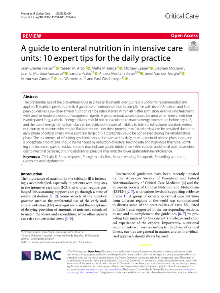 A Guide To Enteral Nutrition in Intensive Care Units | PDF | Intensive ...