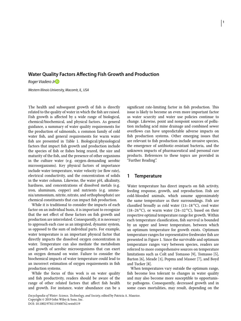Water Quality Factors Affecting Fish Growth and Production | PDF ...