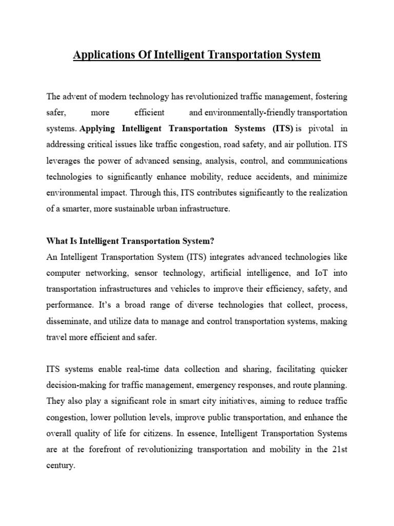 Application of Intelligent Transportation System | PDF | Public ...