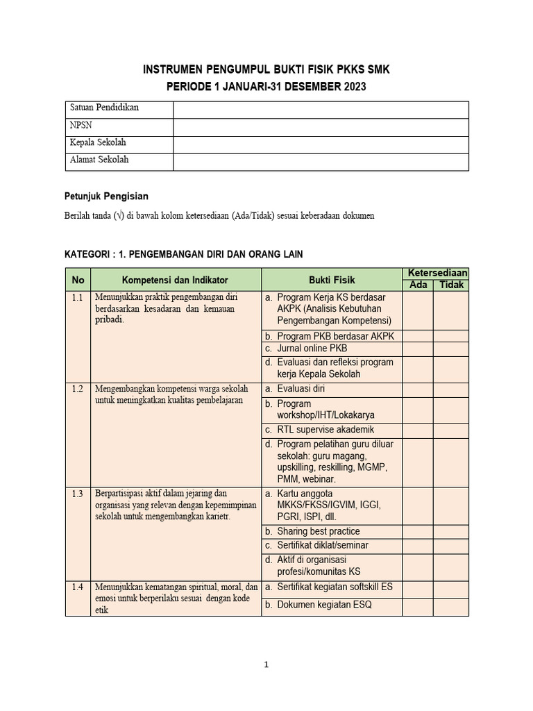 Instrumen Pengumpul Bukti Fisik PKKS 2023 | PDF | Seni