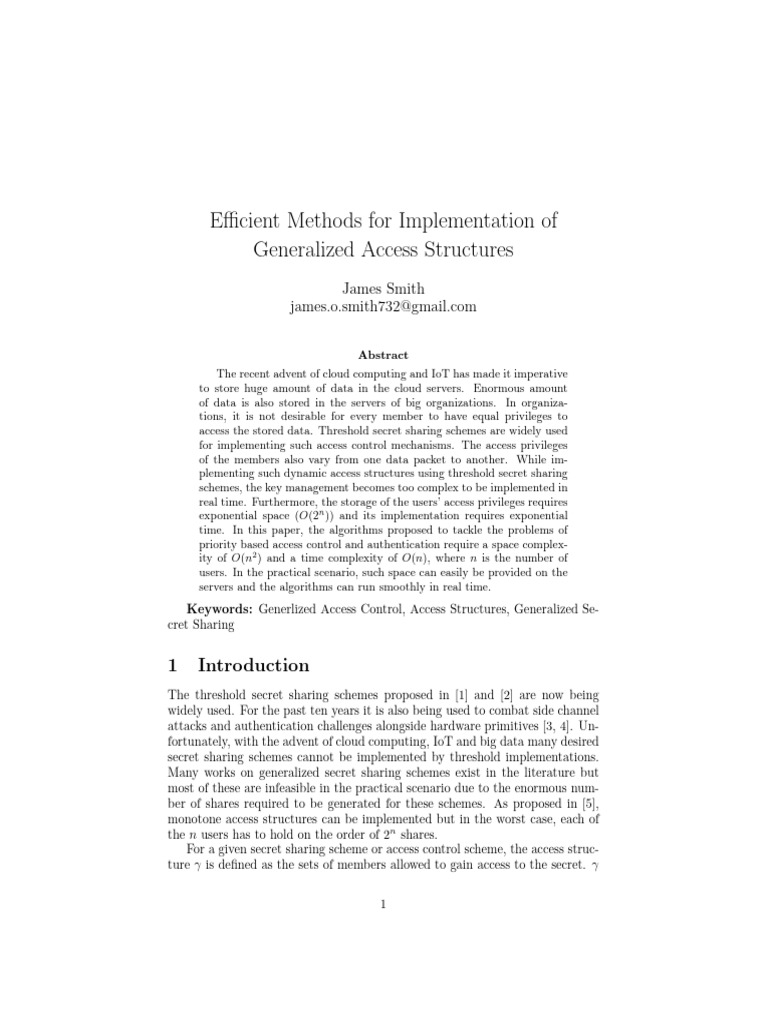 Efficient Methods For Implementation of Generalized Access Structures | PDF | Cryptography ...