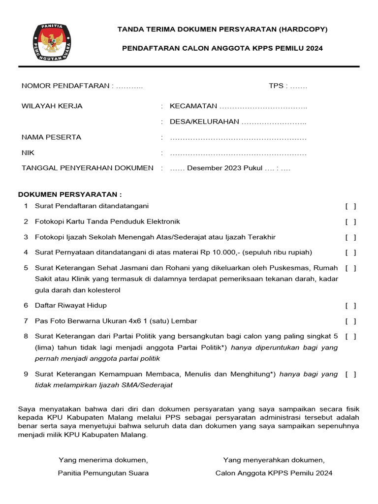 Syarat Daftar KPPS Pemilu 2024 Malang | PDF