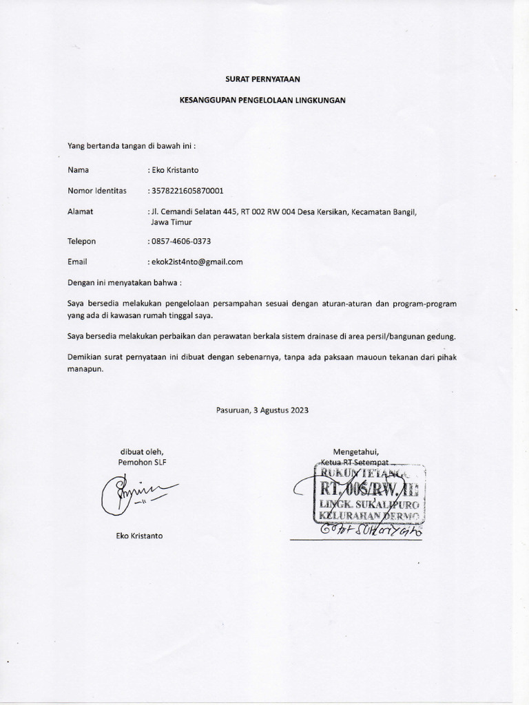 Surat Pernyataan KRK | PDF