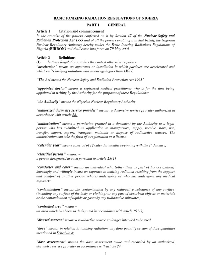 Basic Ionizing Radiation Regulations - Birron | PDF | Radioactive ...