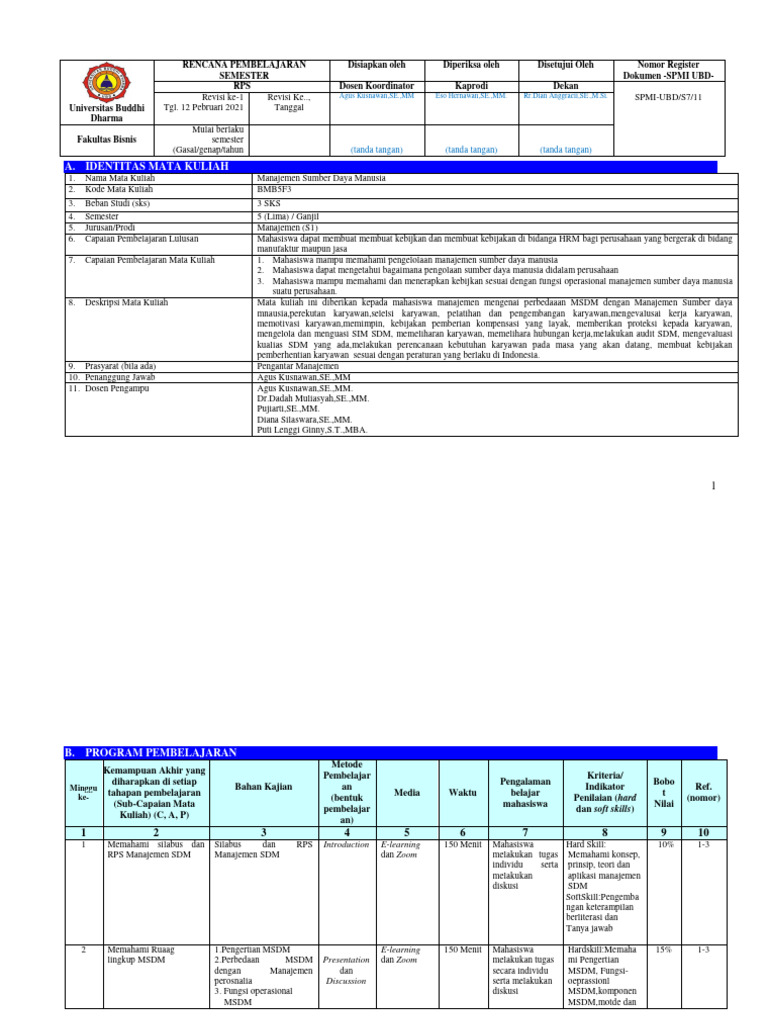 RPS Manajemen SDM | PDF
