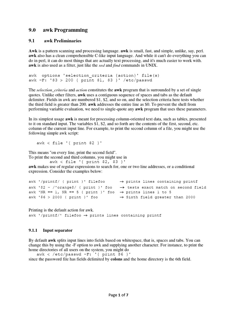 8 - Awk Programming | PDF | String (Computer Science) | Software ... 8 - Awk Programming | PDF | String (Computer Science) | Software ...