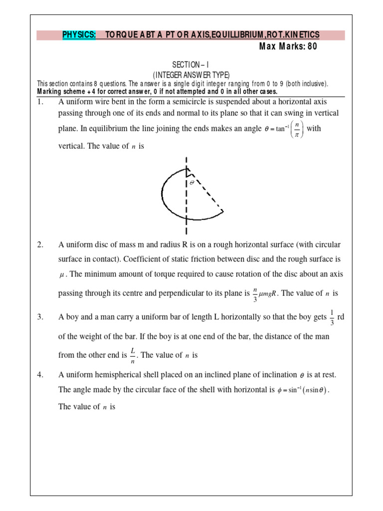 Torque Abt A PT or Axis, Equillibrium, Rot - Kinetics Q | Download Free ...