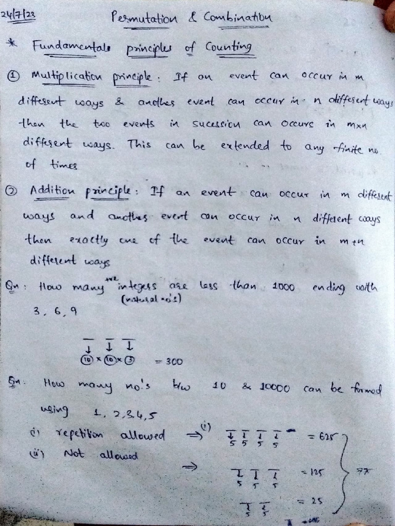 Permutations and Combinations Notes | PDF
