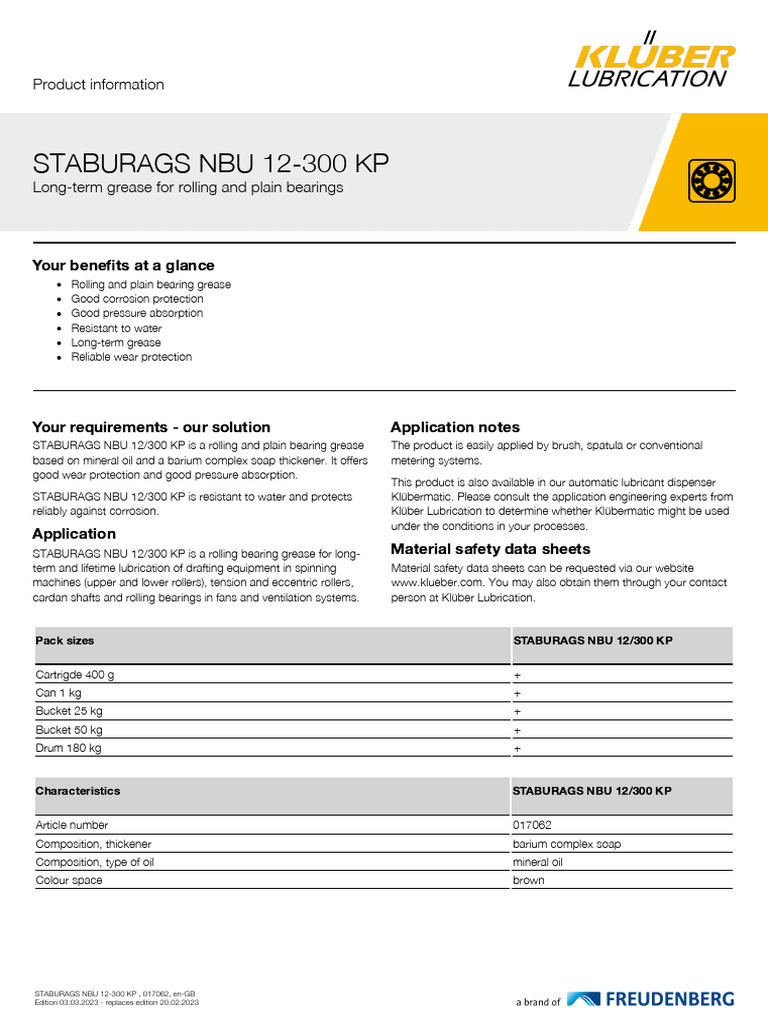STABURAGS NBU 12-300 KP 017062 PI GB en | PDF | Bearing (Mechanical) | Materials Science