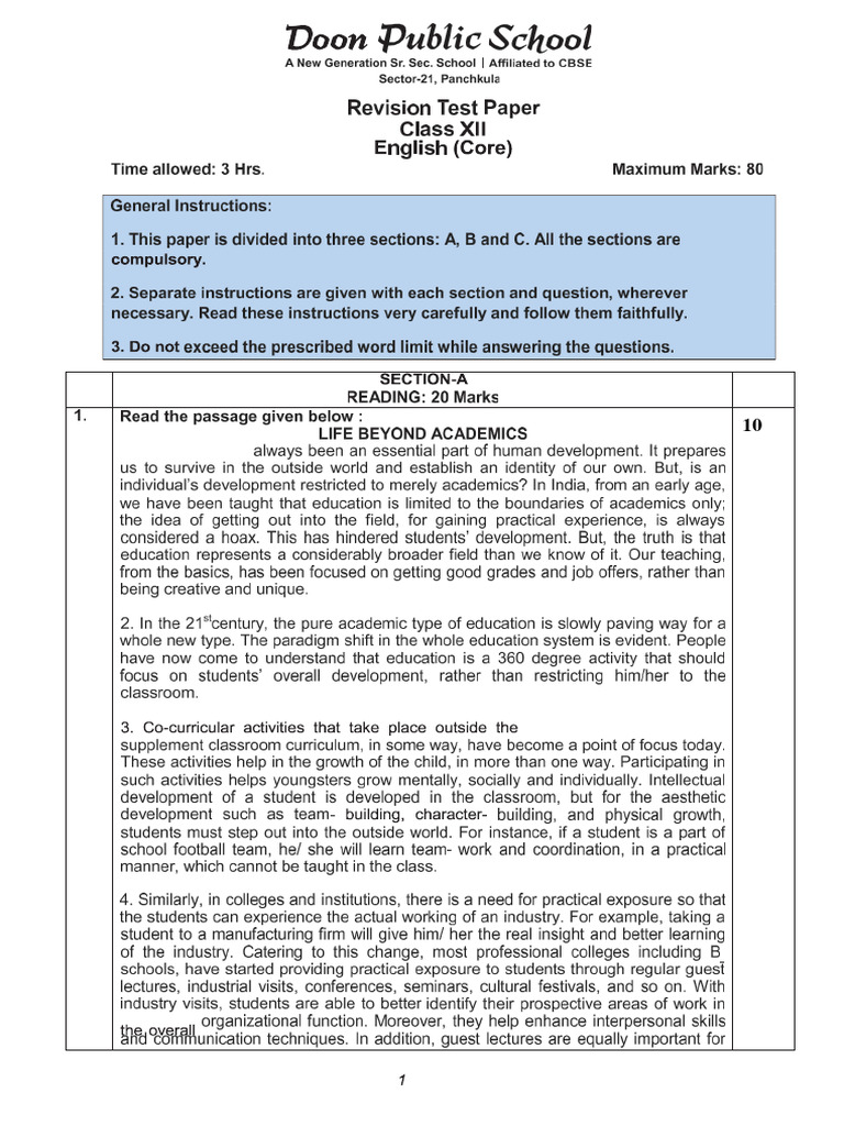 CLASS XII ENGLISH SAMPLE PAPER - Compressed | PDF | Indian Religions ...