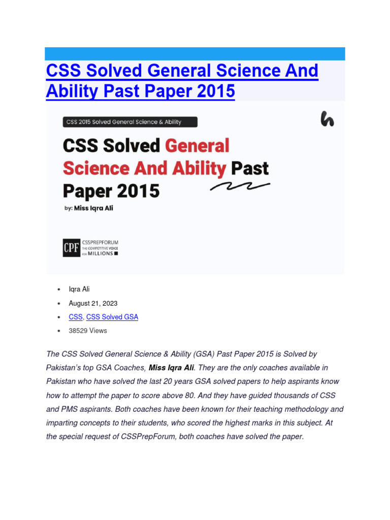CSS Solved General Science and Ability Past Paper 2015 | PDF | Kidney ...
