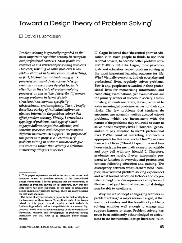 Problem Solving by Jonassen 2000 | PDF | Instructional Design | Metacognition