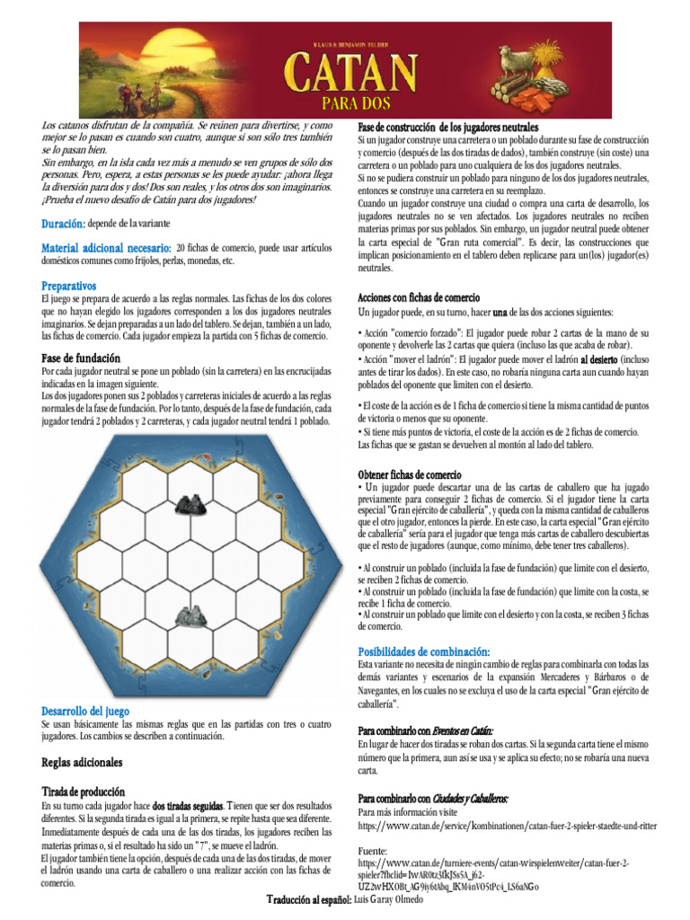 Catán para Dos | Descargar gratis PDF | Juego de azar