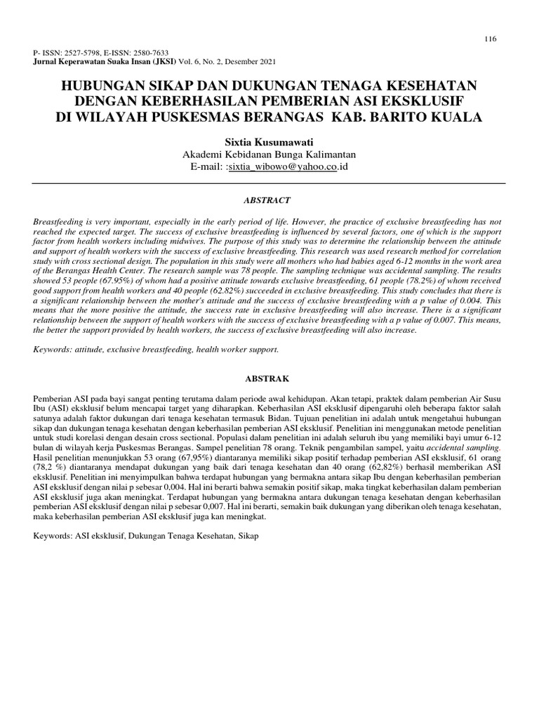 Hubungan Sikap Dan Dukungan Tenaga Kesehatan Dengan Keberhasilan Pemberian Asi Eksklusif Di ...