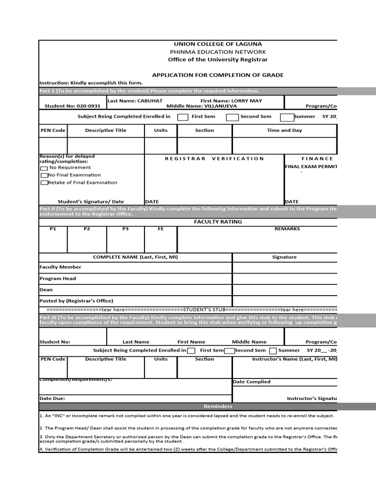 UCL Completion of Grades FORMAT | PDF