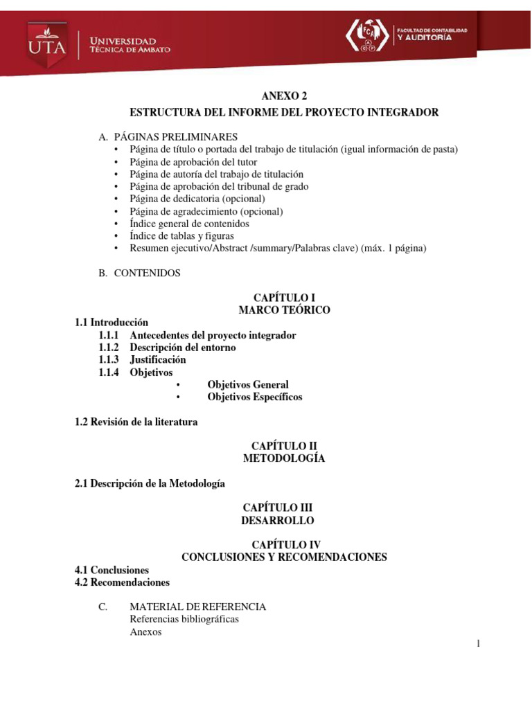 Anexo 2 y 3 Estructura Del Informe Del Proyecto Integrador e Instructivo | PDF | Metodología ...