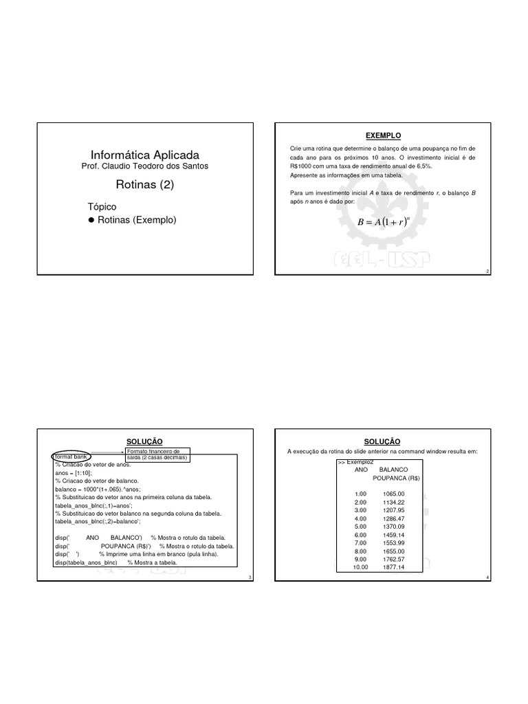 MATLAB 07-Rotinas 2 | PDF | Dinheiro | Economias