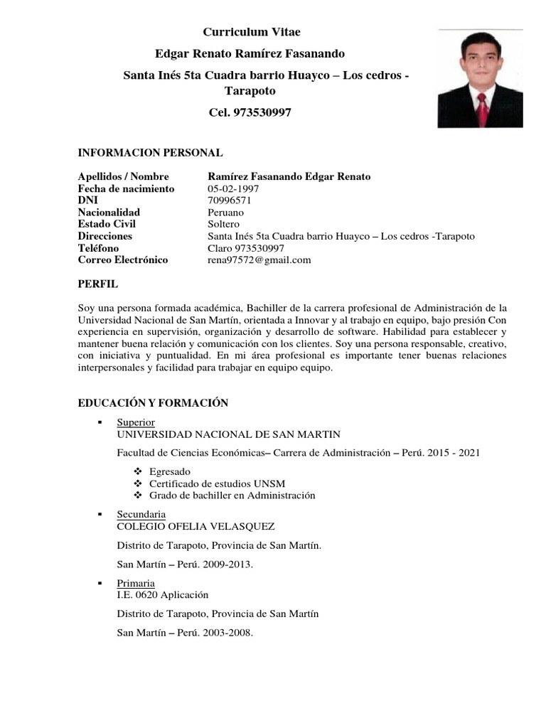 Renato CV Original 2024 | Descargar gratis PDF | Perú