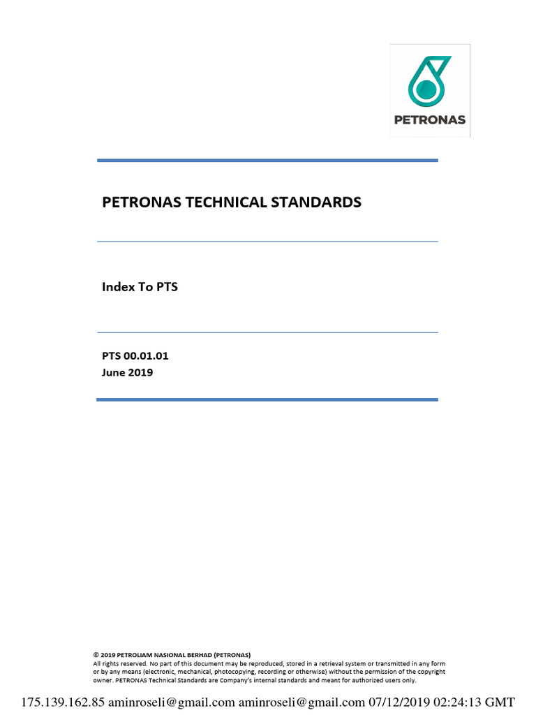 Petronas Technical Standards: Index To PTS | PDF | Pump | Pipe (Fluid ...