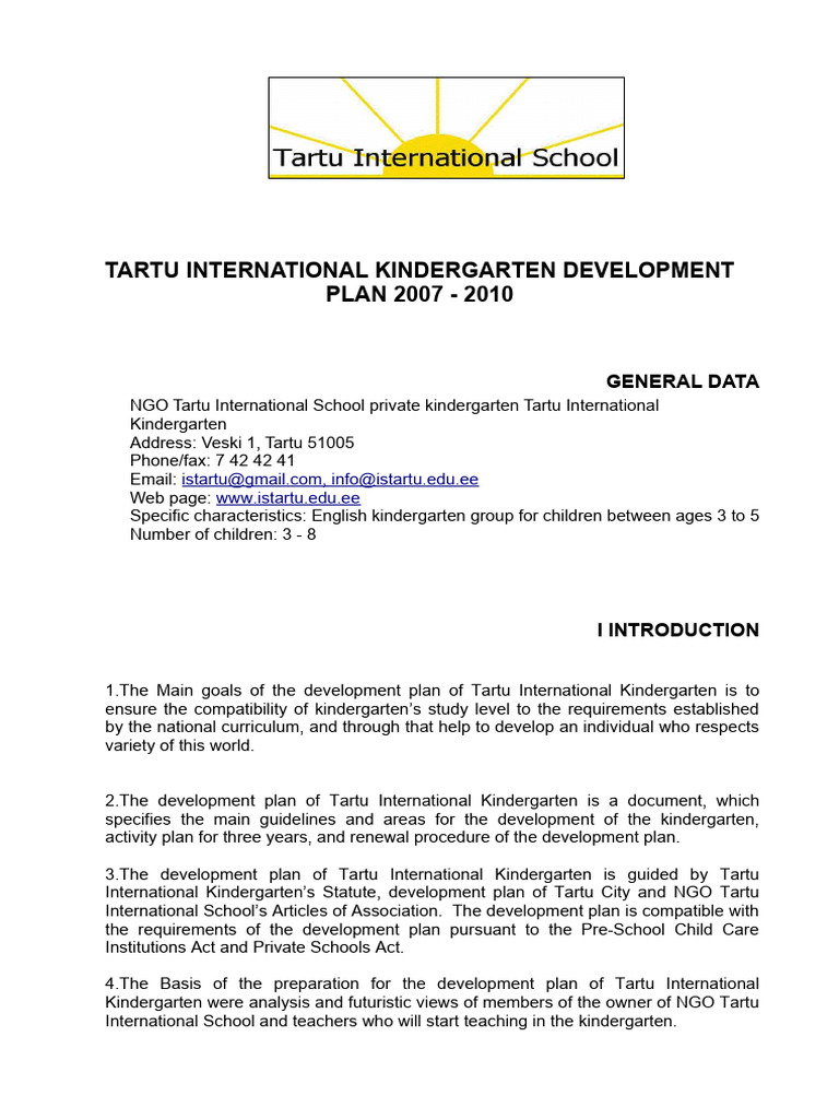 Kindergarten Development Plan 2007 - 2010 | PDF | Teachers | Kindergarten