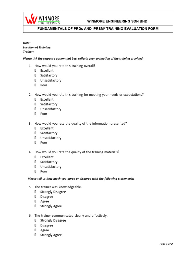 iPRSM Training Evaluation Form | PDF
