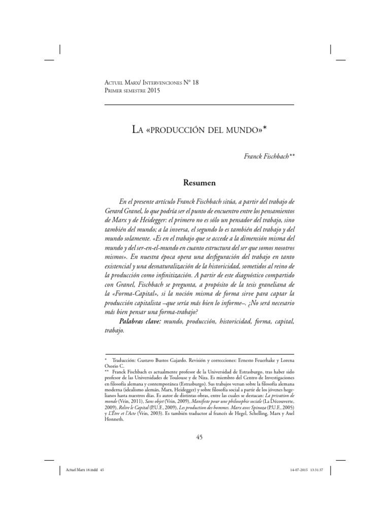 Fischbach Franck. La Produccion Del Mund | PDF
