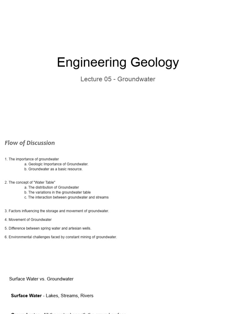 05 Engineering Geology - Groundwater | PDF