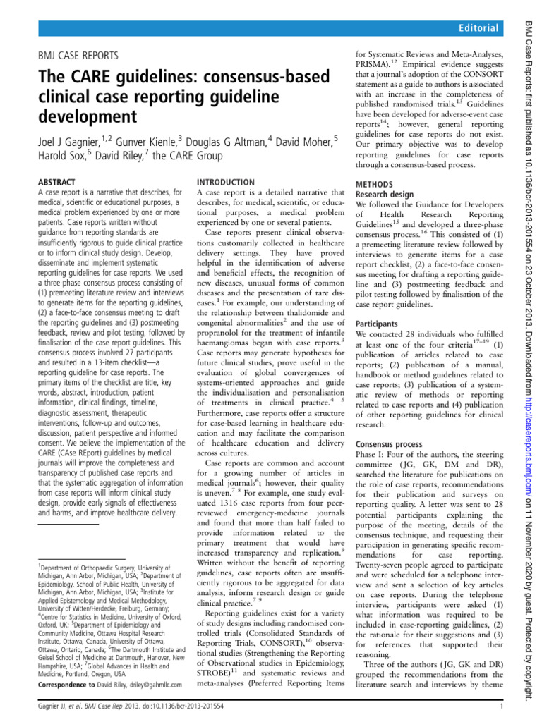 The CARE Guidelines - Consensus-based Clinical Case Reporting Guideline ...