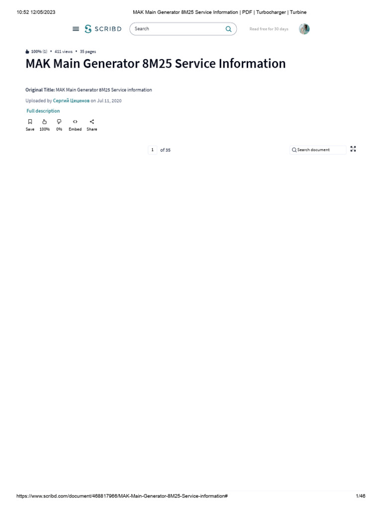 MAK Main Generator 8M25 Service Information - PDF - Turbocharger ...