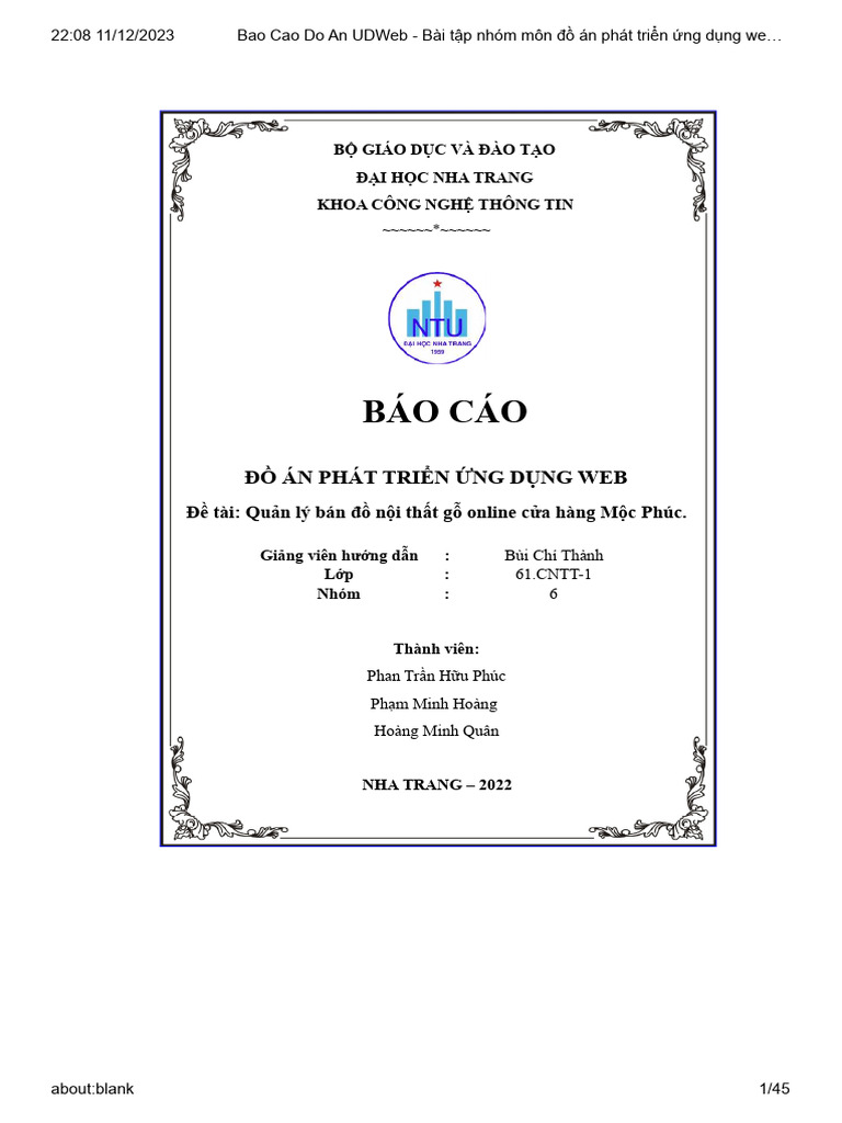 Bao Cao Do An UDWeb - Bài tập nhóm môn đồ án phát triển ứng dụng web sử ...