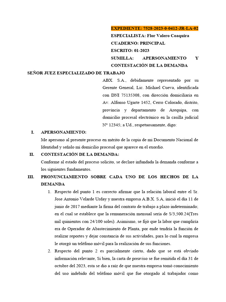 Contestacion - Laboral | PDF | Derecho laboral | Regulación