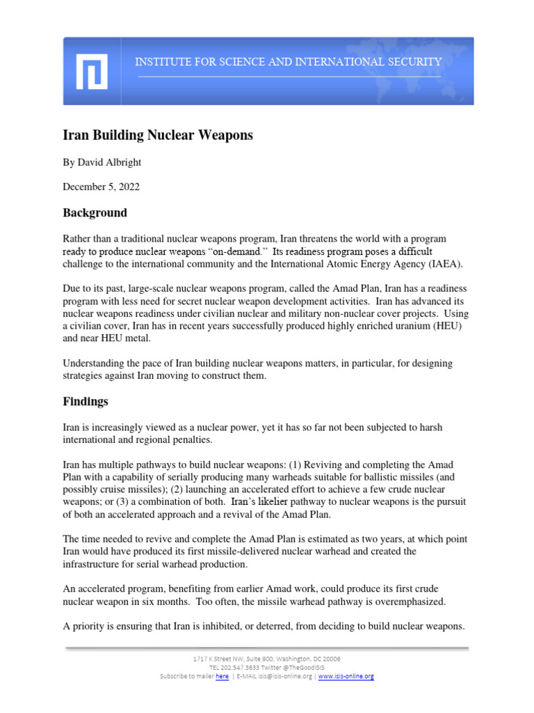 Iran Building Nuclear Weapons - ISIS | PDF | Nuclear Program Of Iran | Intercontinental ...