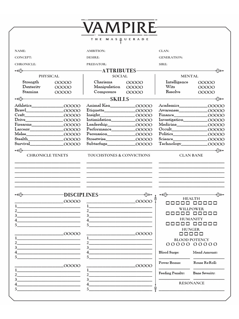 Vampire 5thedition Minimalist 2-Page2021 | PDF