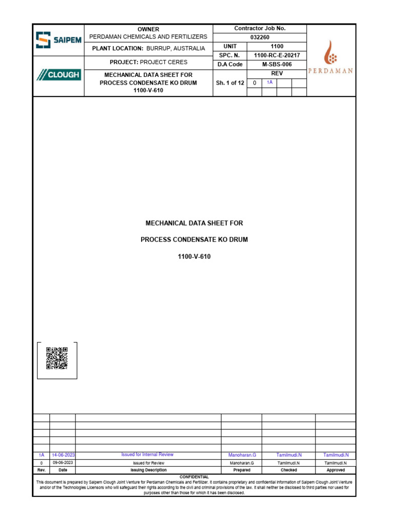 Perdaman Chemicals and Fertilizers: Mechanical Data Sheet For Process ...