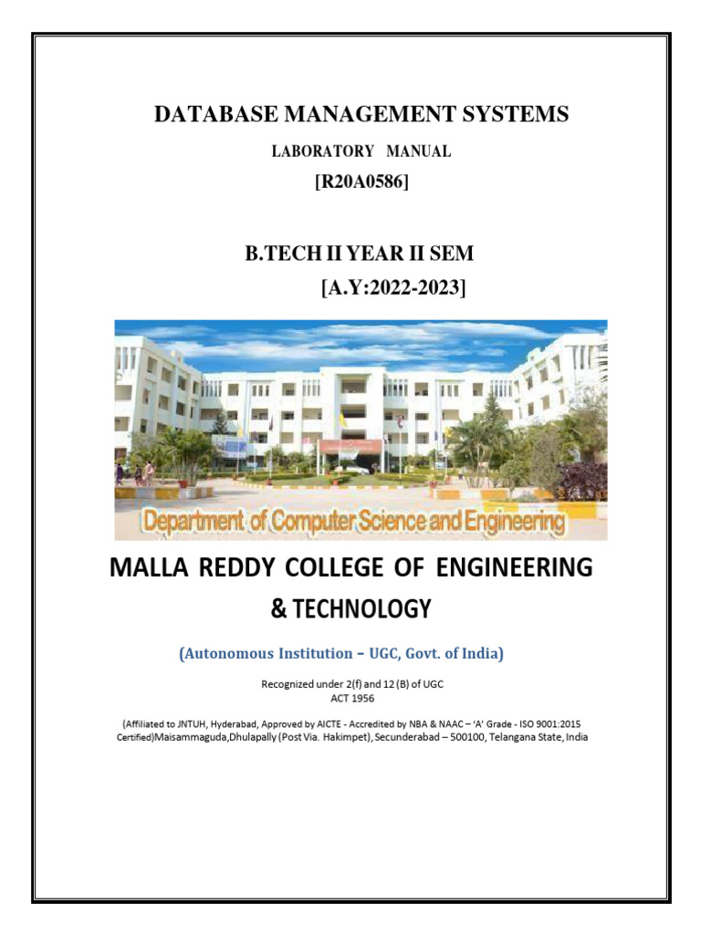 Dbms Lab Manual (R20a0586) | PDF | Relational Database | Relational Model