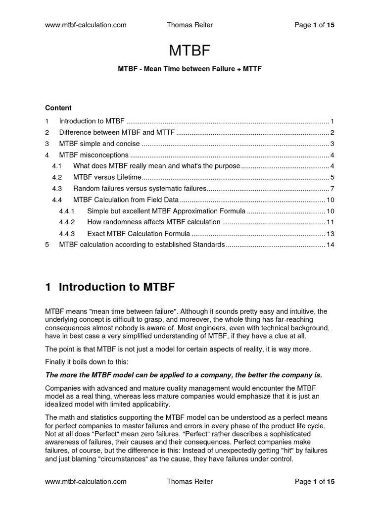 Reliability - Introduction To MTBF and Calculations | PDF | Randomness | Statistics