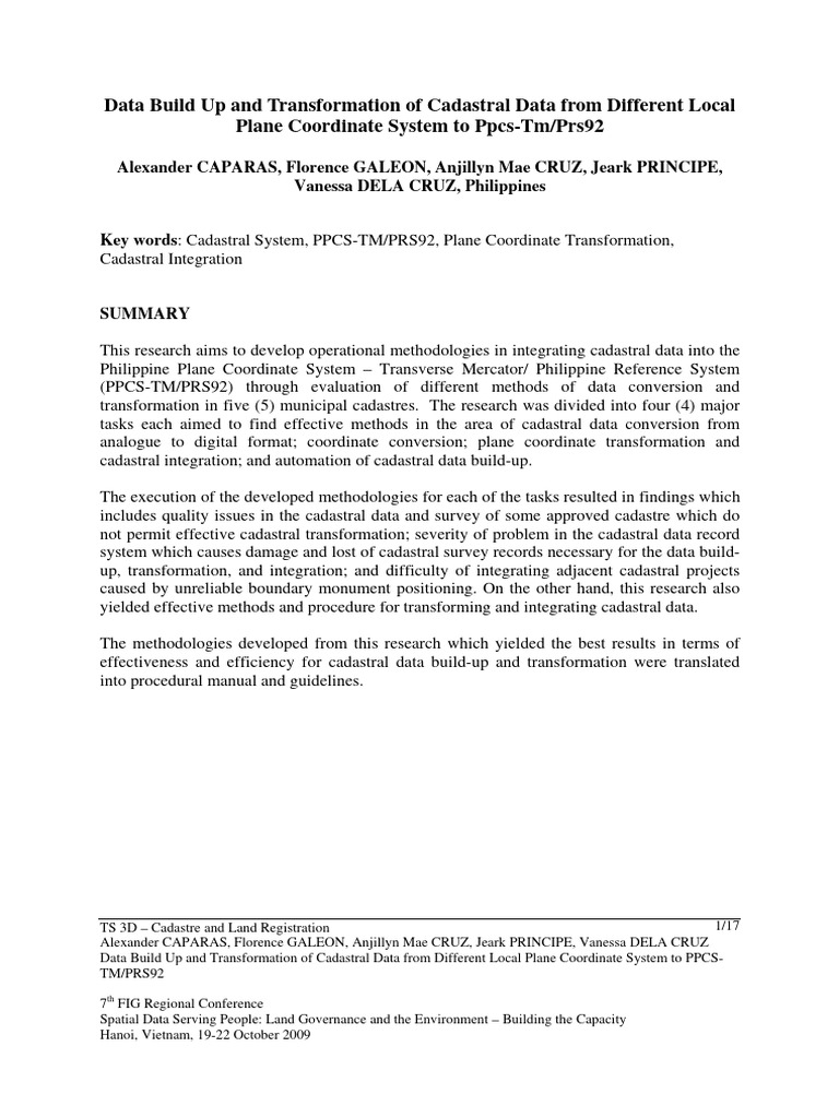 Data Build Up and Transformation of Cada | PDF | Surveying | Cartesian ...