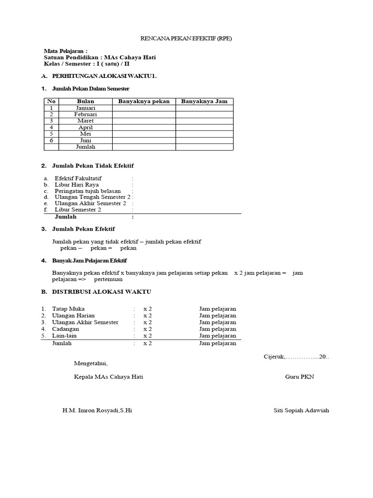 Rencana Pekan Efektif | PDF