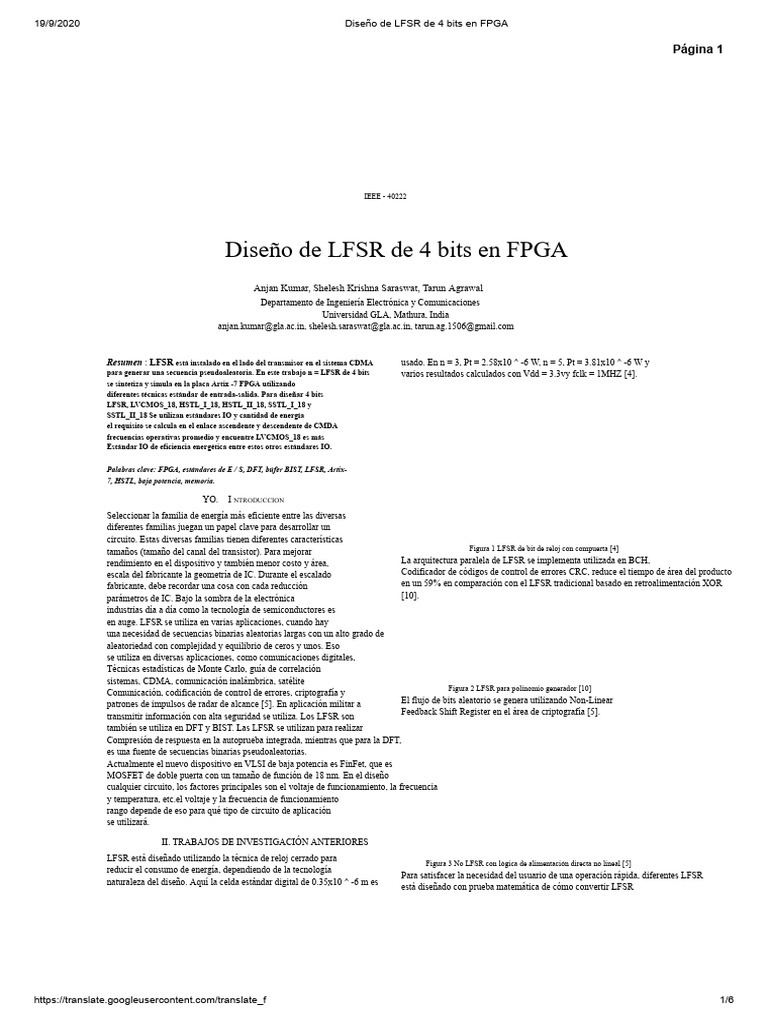 Diseño De Lfsr De 4 Bits En Fpga Pdf Arreglos De Compuertas Lógicas Programables En Sitio 4427