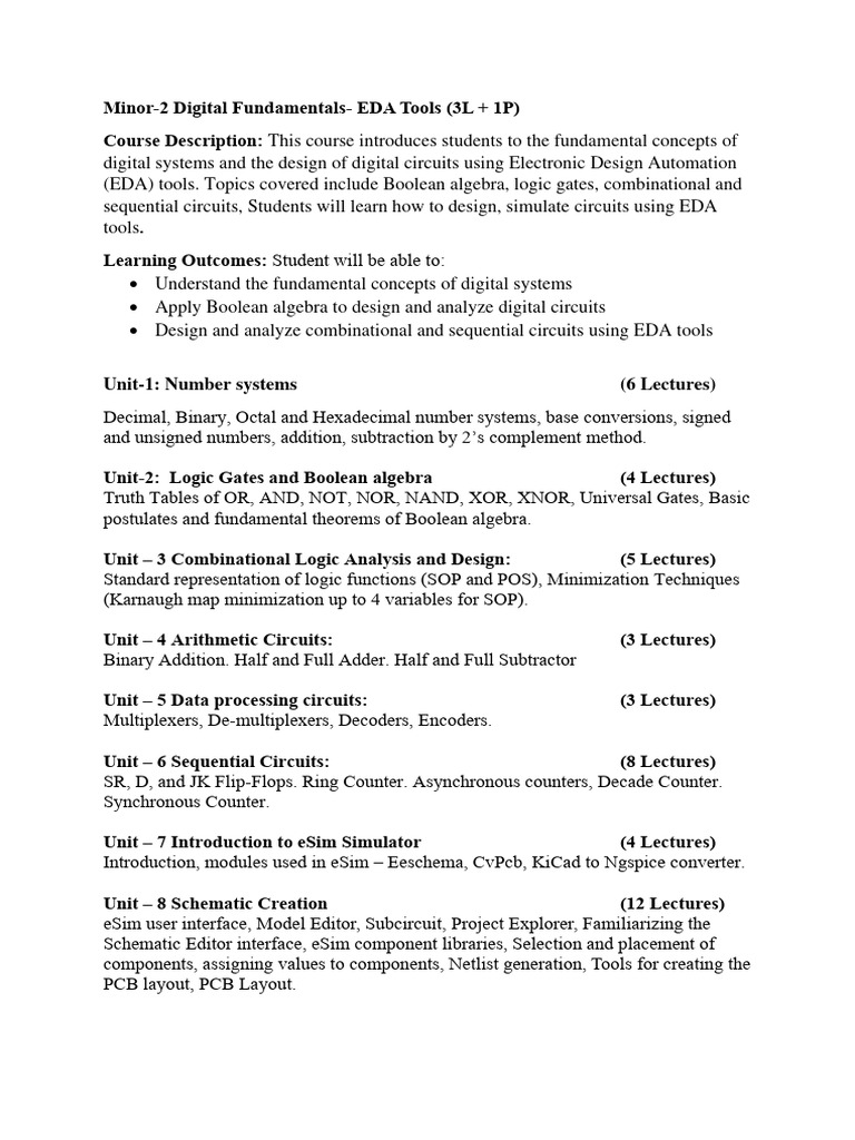 Minor 2 Digital EDA Tools Syllabus | PDF | Digital Electronics ...