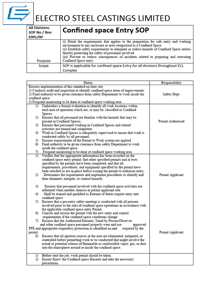 Confined Space New SOP 19-03-2023 | Download Free PDF | Personal ...