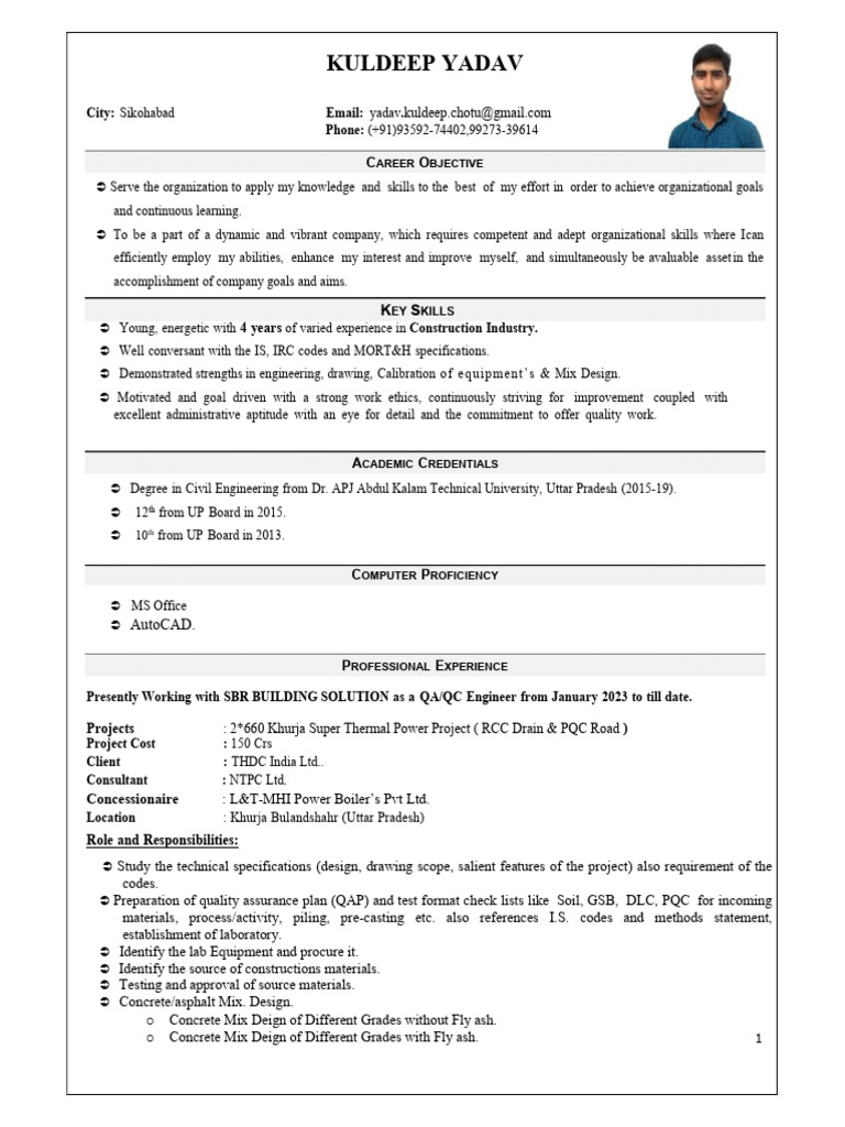 Kuldeep Yadav CV. | PDF | Concrete | Cement