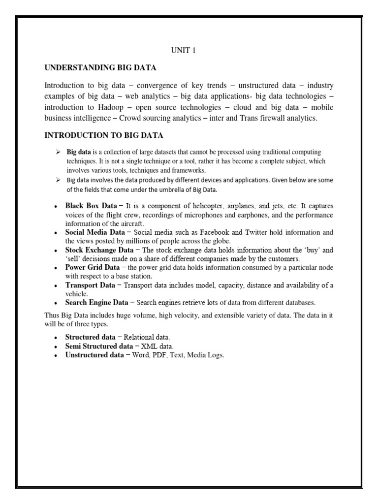 UNIT1 | PDF | Apache Hadoop | Apache Spark