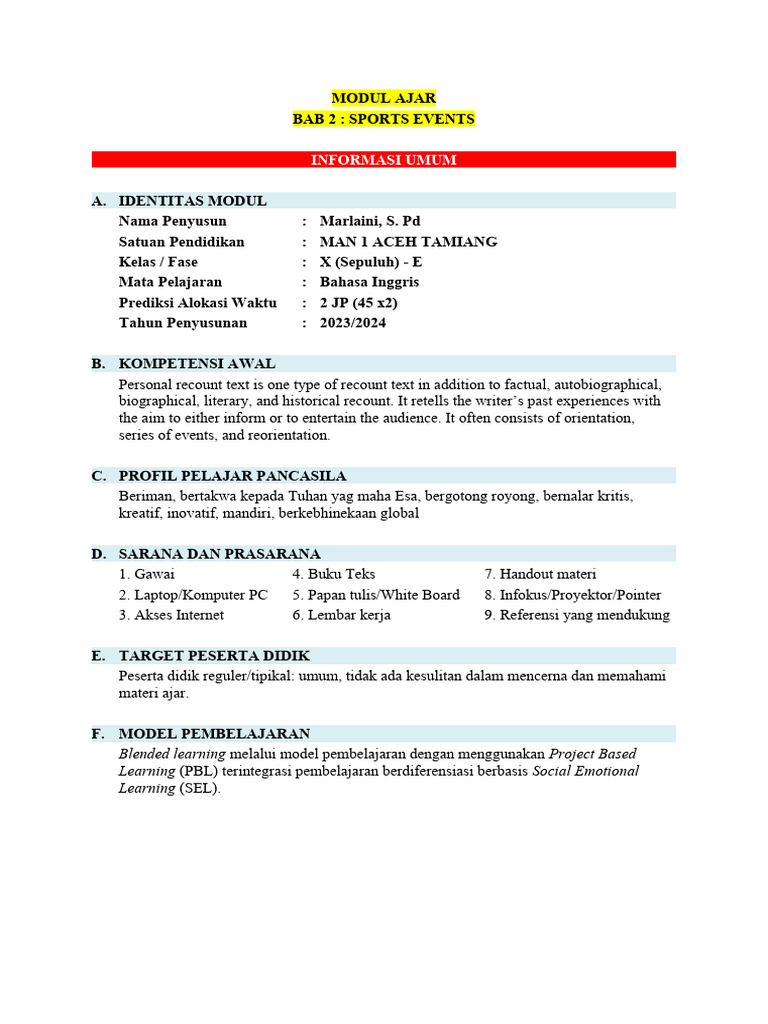 BAB 2 - Sports Events | PDF