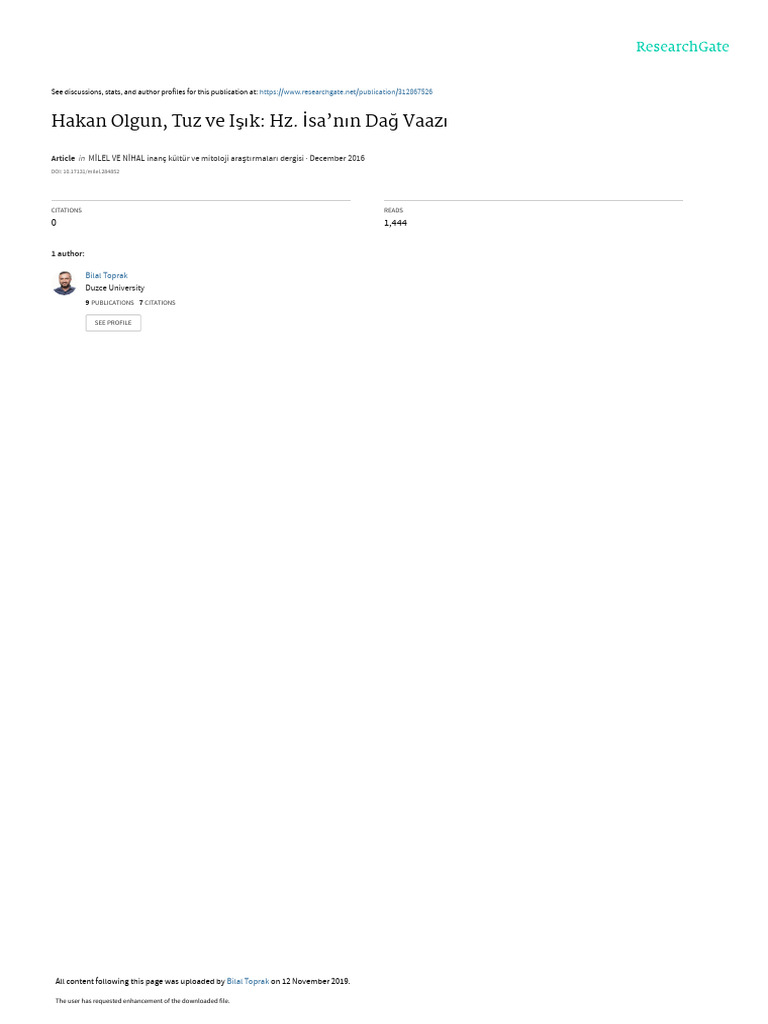 Hakan Olgun Tuz Ve Isik HZ Isanin Dag Vaazi | PDF
