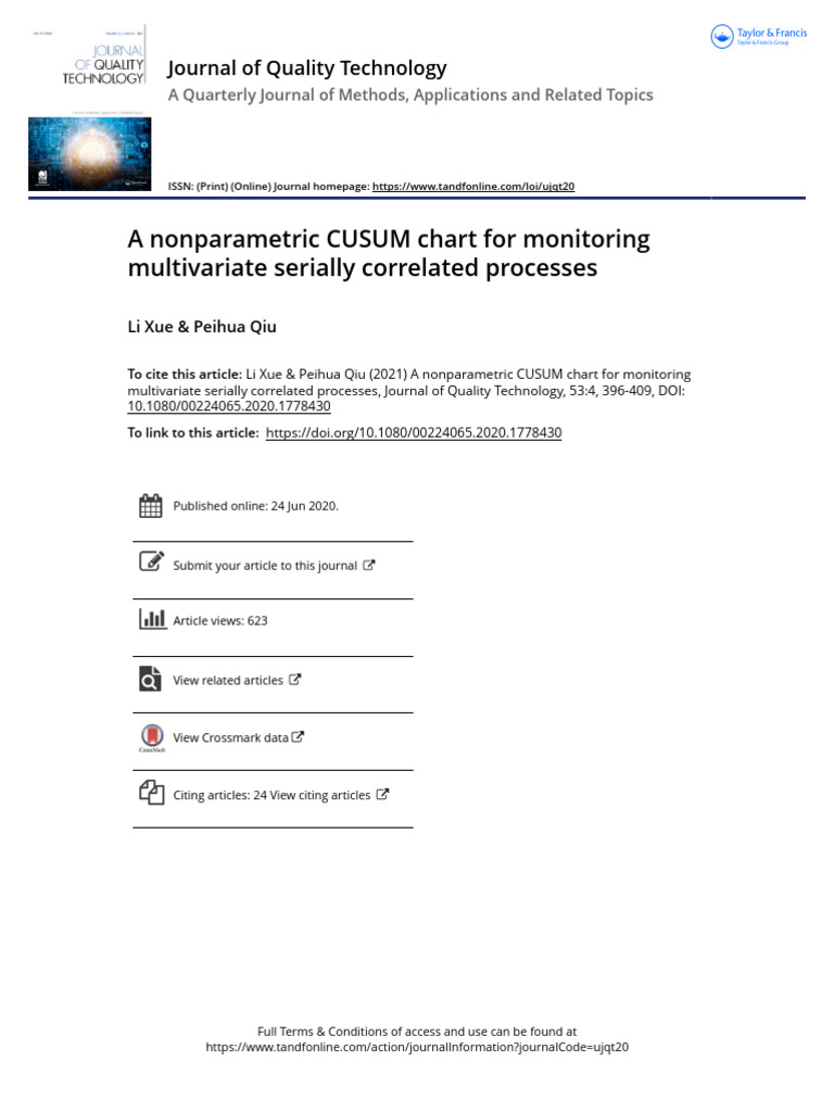 A Nonparametric CUSUM Chart For Monitoring Multivariate Serially Correlated Processes | PDF