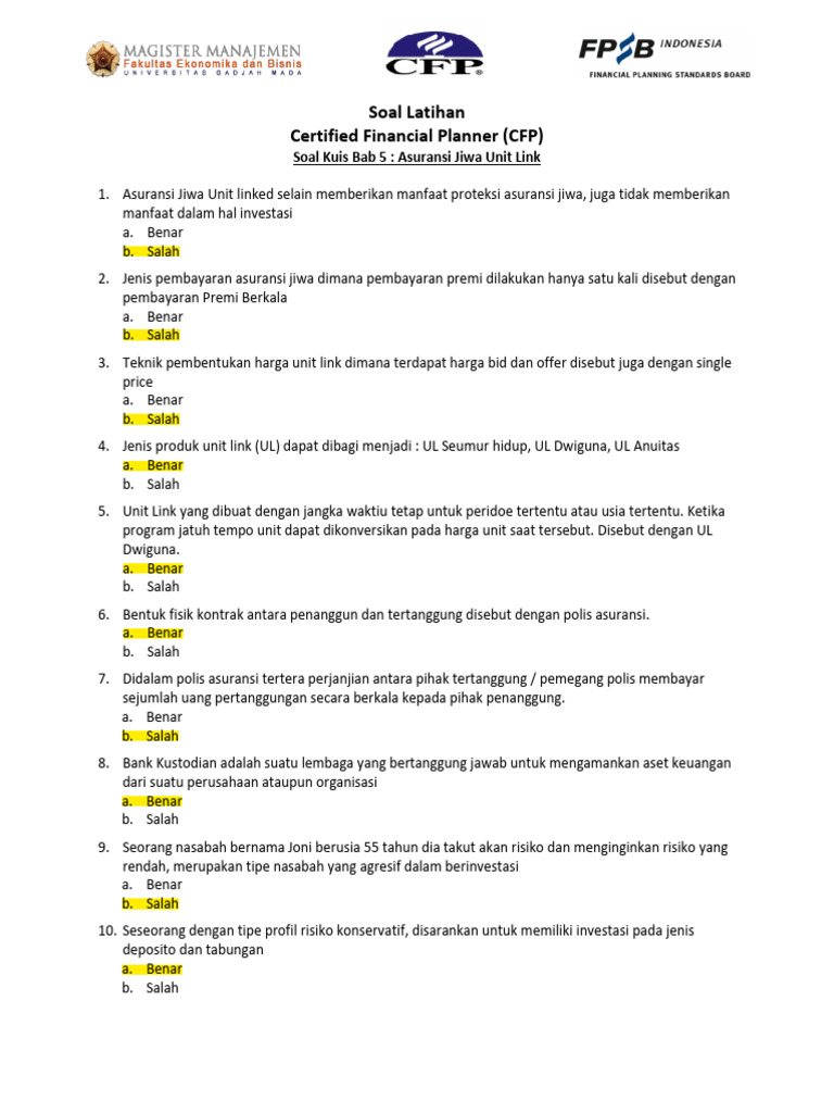 Soal Kuis Bab 5 Asuransi Jiwa Unit Link | PDF