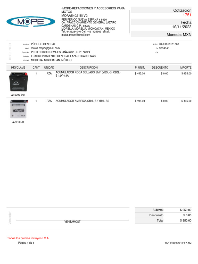 Cotizacion Mope | PDF