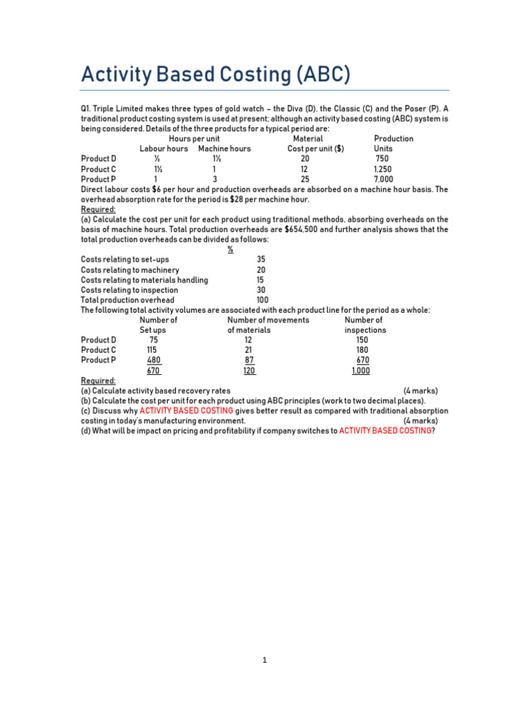 Activity-Based Costing Analysis | PDF | Cost | Elasticity (Economics)